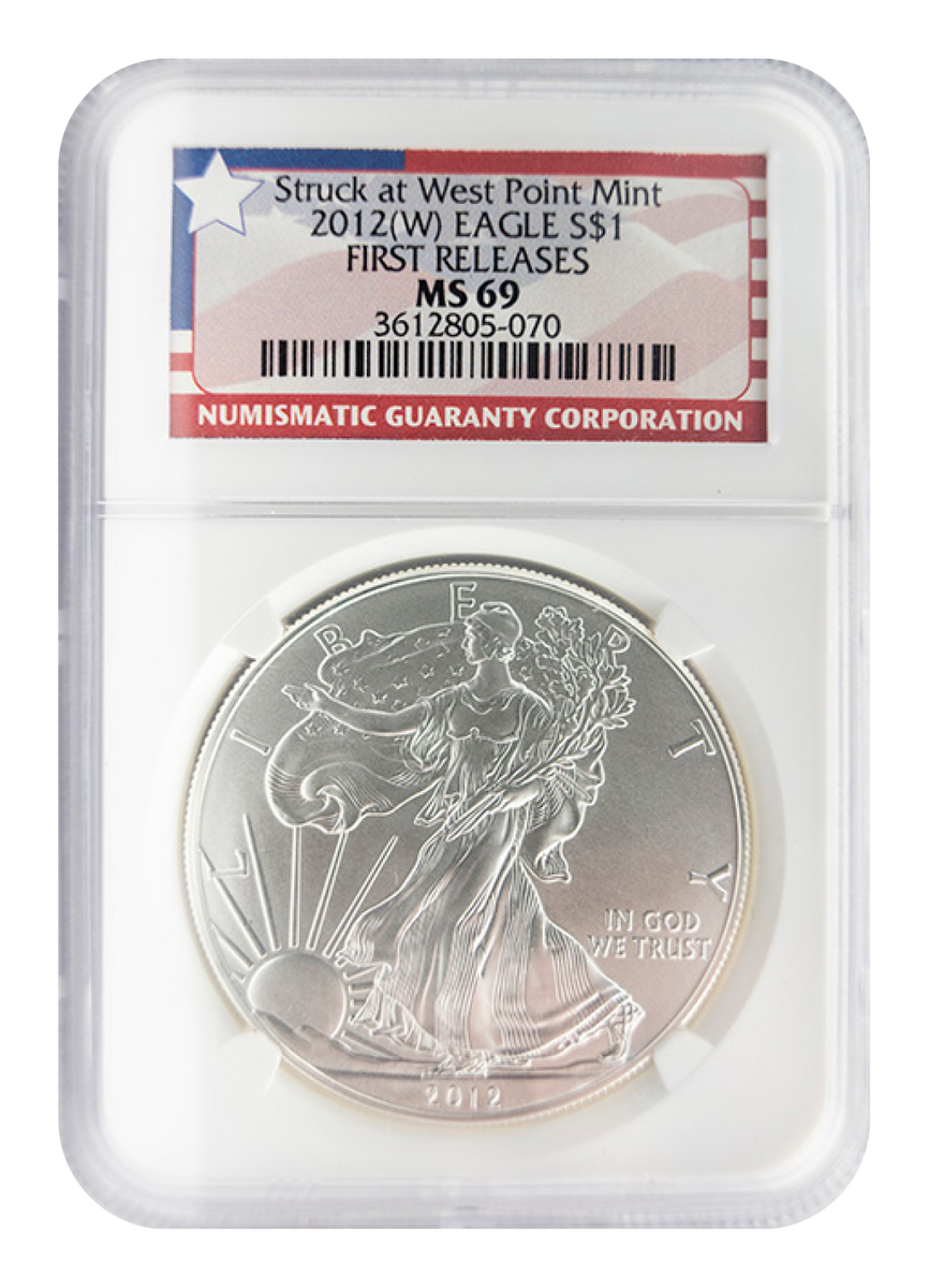 NGC 2012 W Silver Eagle "Flag Label" MS69 First Release – CCI